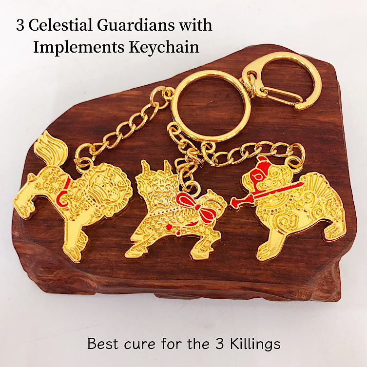 Fengshui 3 Celestial Guardian with Implements Keychain | Shopee Philippines