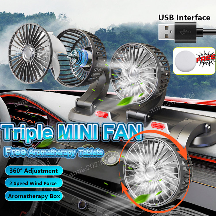 For all cars Three Head Car Fan 5V 12V 24V Silent energy saving car fan ...