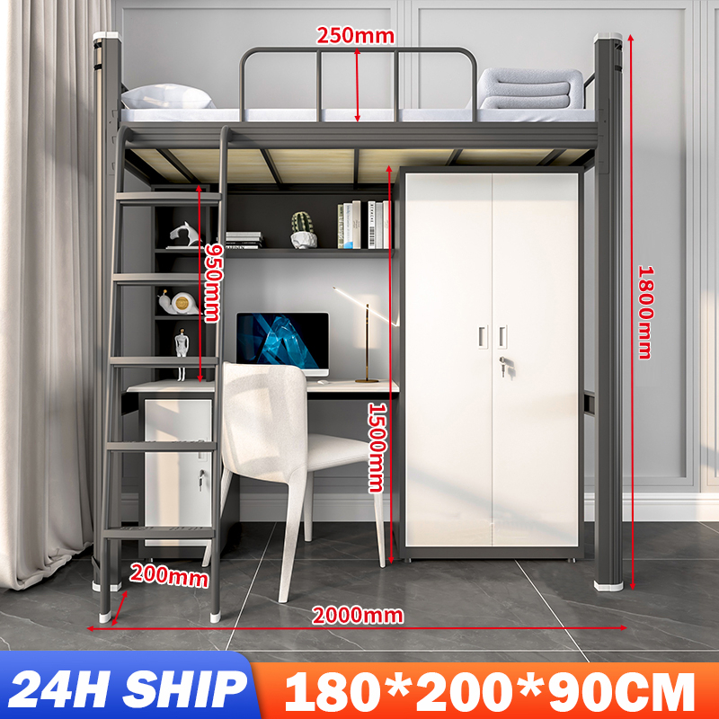 180 * 200 * 90/120CM Loft Bed Frame Double Single Bed Frame Elevated ...