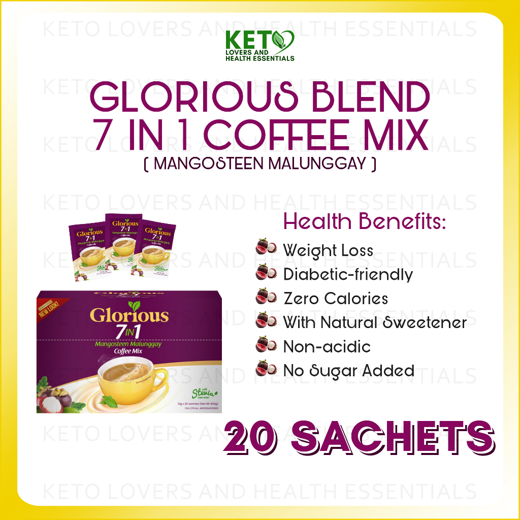 Glorious Blend 7 in 1 Coffee Mix with Mangosteen, Stevia Extract Powder ...
