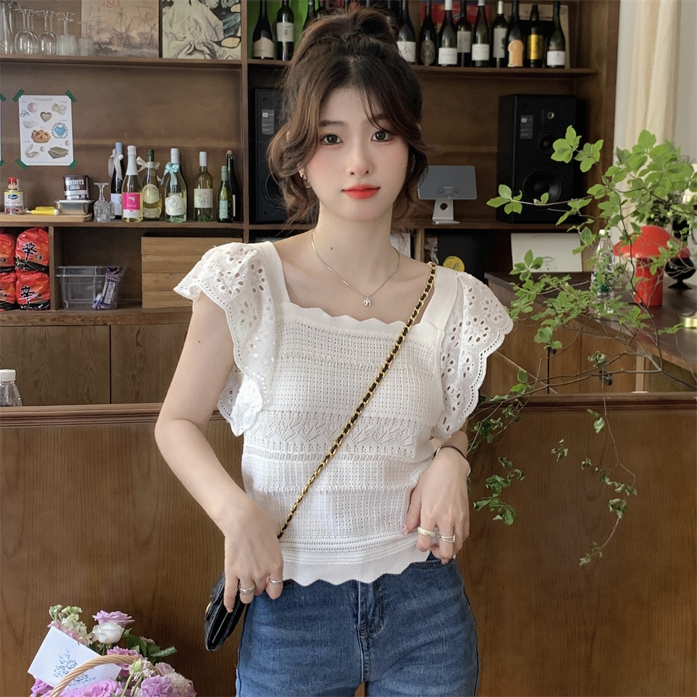 Riya Fashion Square Neck Knitted blouse see through Embroideried ...