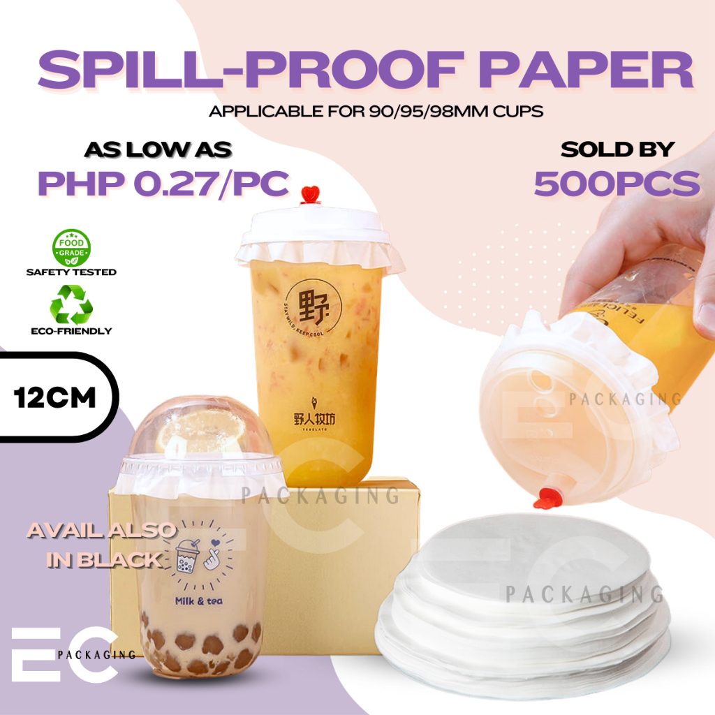 [EC] 500Pcs 12CM Spill Proof Leak Proof Paper Milk tea / Juice / Fruit ...