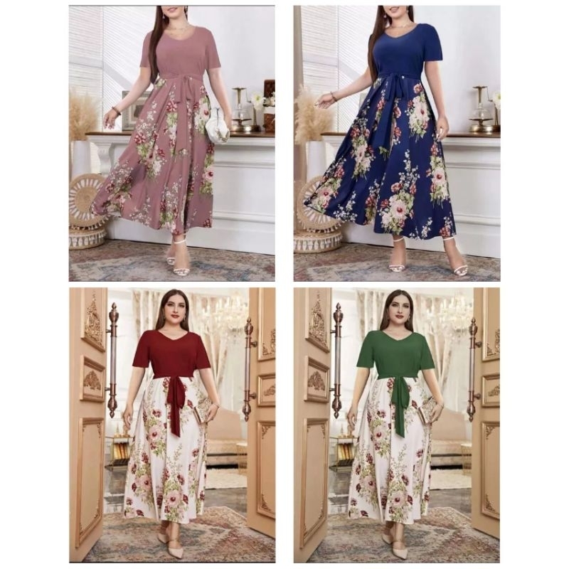 2615/2726/3007 ASY CASUAL COMBI DRESS WITH BELT(FIT TO L/XL) | Shopee ...
