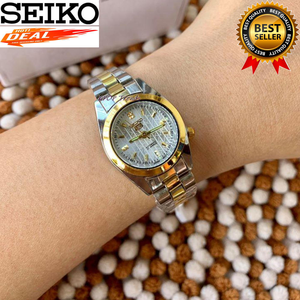 Seiko 5 21 Jewels White Dial Two-Tone Stainless Steel Watch for Women ...