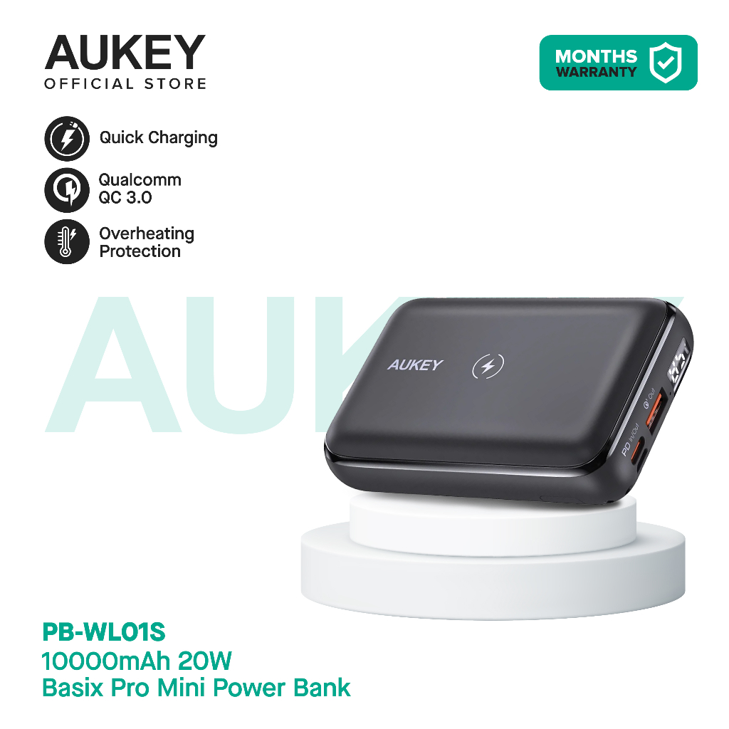 AUKEY PB-WL01S 20W 10,000mAh PD Wireless Charging Power Bank with Kickstand, Portable for All ...
