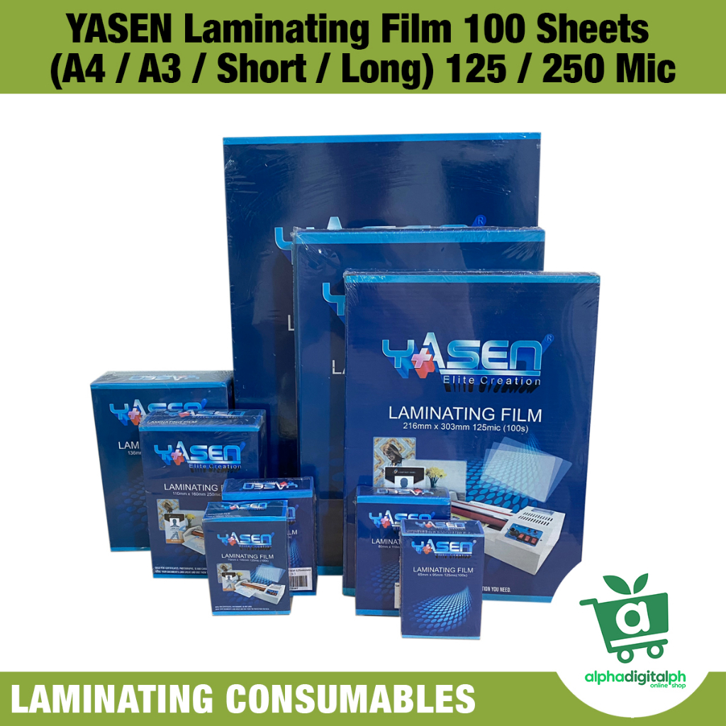 YASEN Laminating Film (A4 / A3 / Short / Long) 125 / 250 Microns 100 Sheets A3 250 mic only 50 ...
