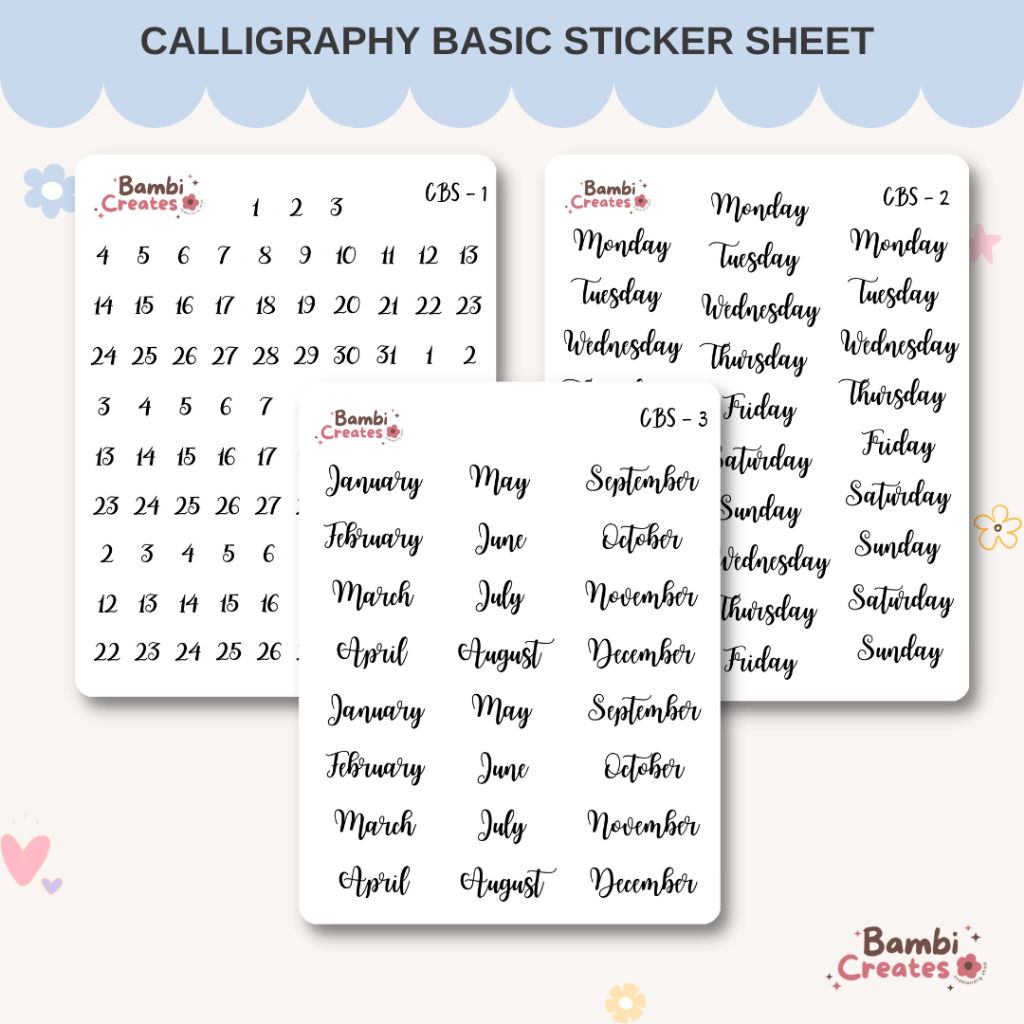 Calligraphy Basic Sticker Sheet Minimalist Sticker Planner Sticker ...