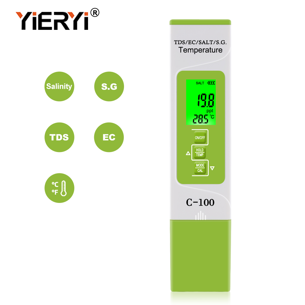 YIERYI 5 in 1 Salinity Meter, TDS/EC/S.G/Temp/Salt, EC Meter for Pool ...
