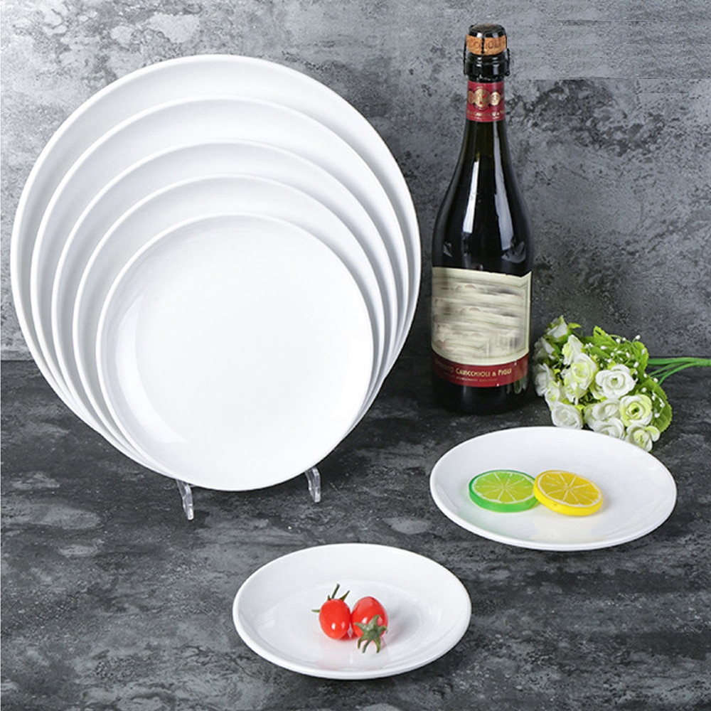 M&A PHC 6/12pcs Melamine Round Plates 10" Plain White Melamine Plate ...