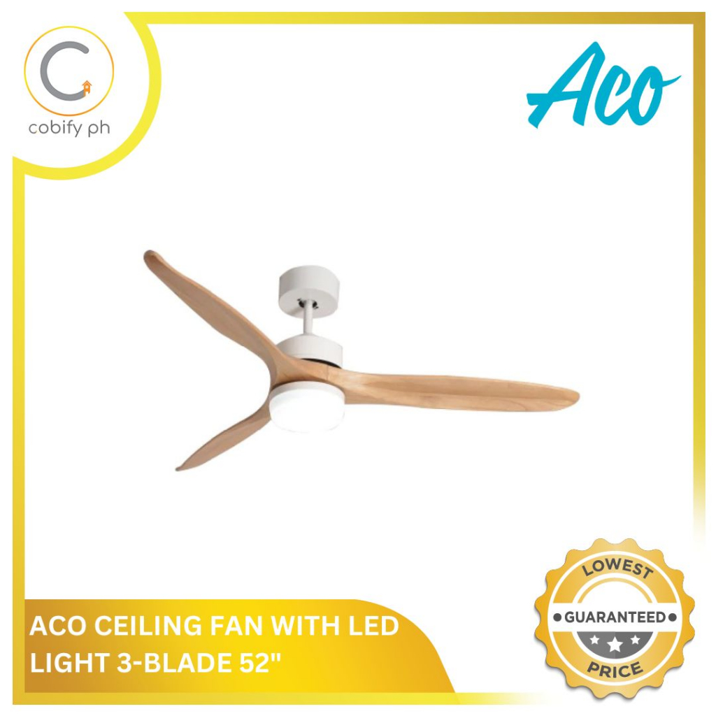 ACO Aria Ceiling Fan with Light 3 52 inches Blades Solid Wood Blades ...