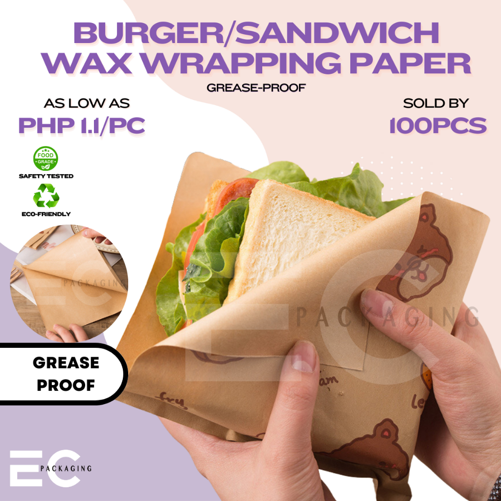 [EC] 100Pcs Burger Sandwich Food Wrapper Grease-Proof Paper Wrapper Oil ...