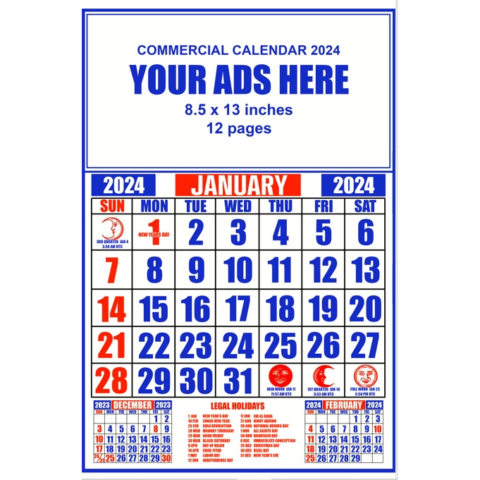 A3 Size Commercial Calendar 2024 (PERSONALIZED DESIGN) with free layout ...