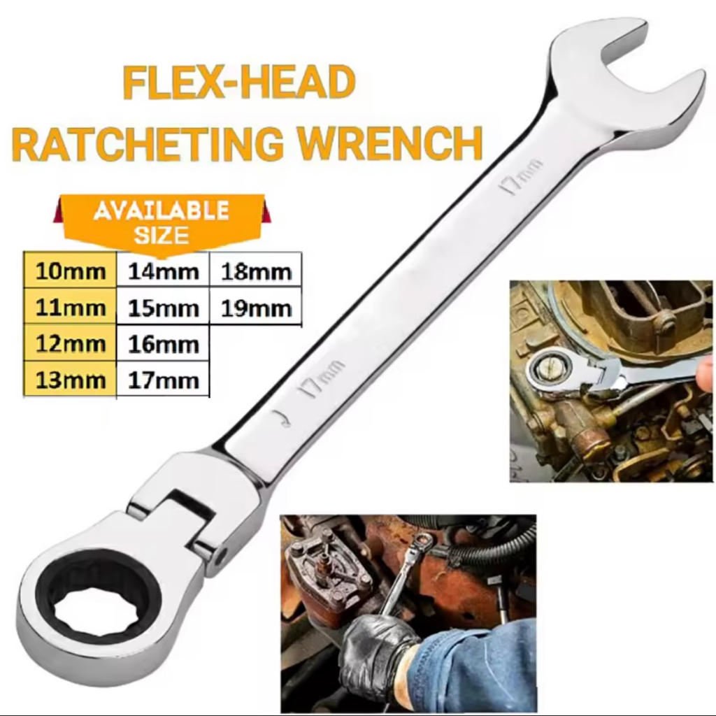 STANDARD Flex-Head Ratcheting Wrench Repair Hand Tools Chromed Gear ...