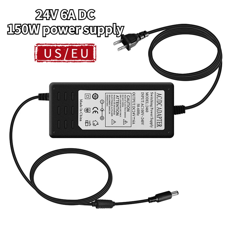 150W Power Adapter DC24V 6A Adapter US EU Plug Power Supply Transformer ...