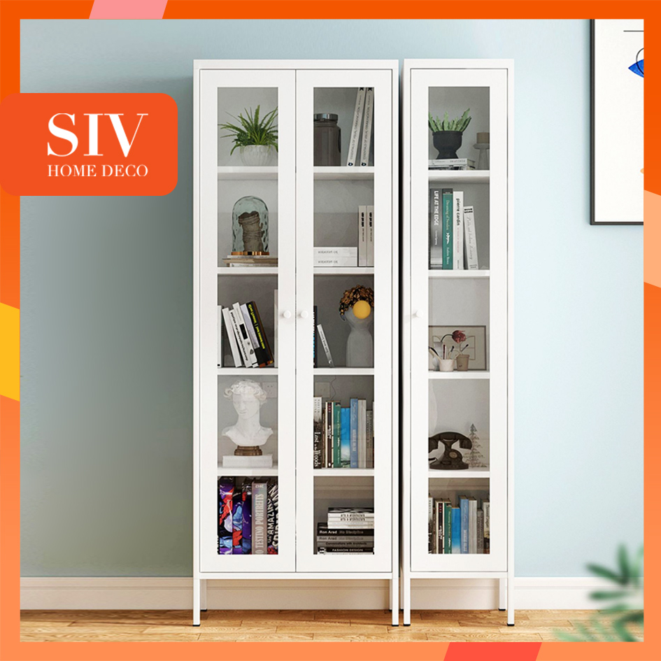 SIV Book Shelf Cabinet With Glass Door Bookcase Metal Display Cabinet ...