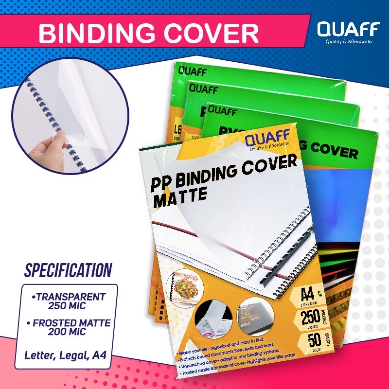 Short/A4/Long QUAFF PVC Binding Cover Clear 200mic (100pcs) / Frosted Matte 250mic (50pcs ...