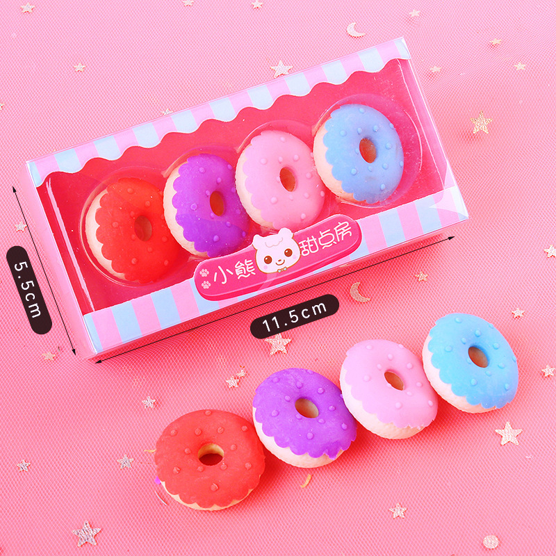 4Pcs/box Cute Eraser Donut Ice Cream Modeling Rubber Erasers Cleaning ...