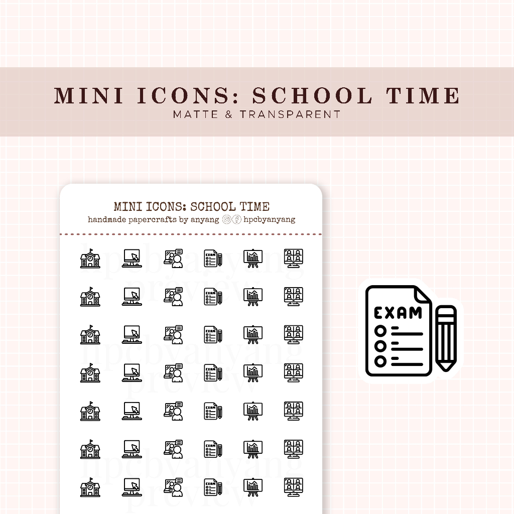 SCHOOL TIME | Mini Icons | Minimal Functional Planner Stickers for your ...