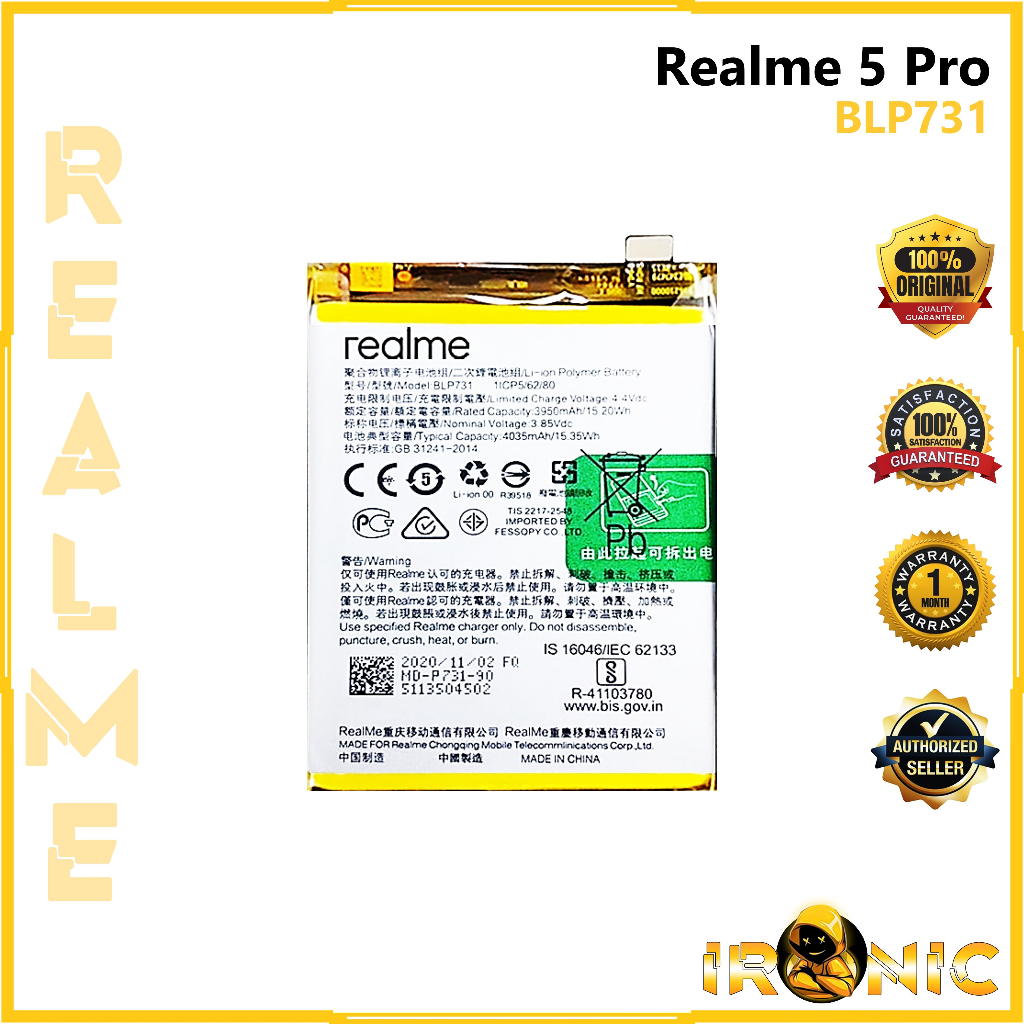 Realme 5 Pro Battery Model BLP731 Original Equipment Manufacturer ...