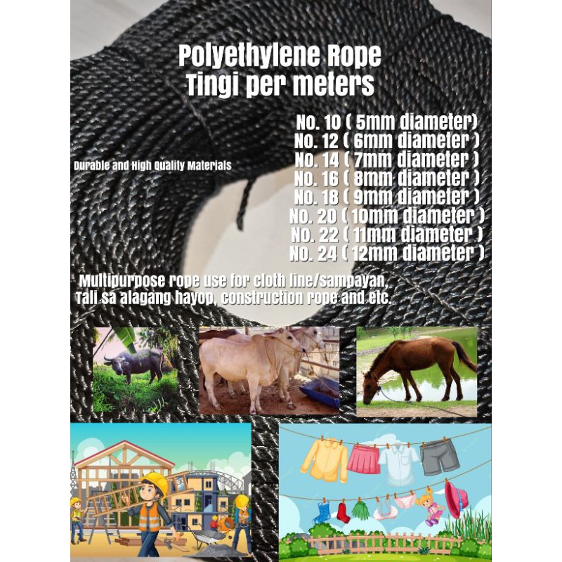 TINGI NYLON ROPE BLACK SOLD PER 1 METER 5MM 6MM 7MM 8MM 9MM 10MM 11MM ...