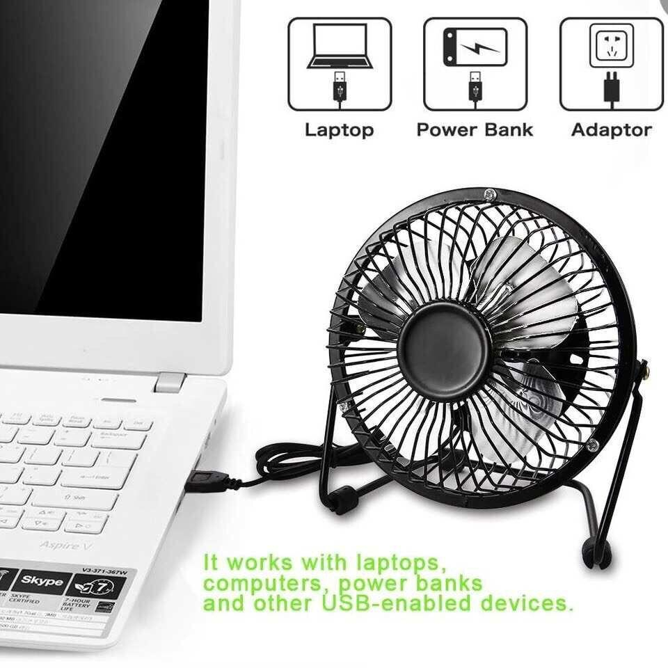 Small Table Fan 4 Inch Metal Desk Fans-Glamour USB Powered Quiet ...