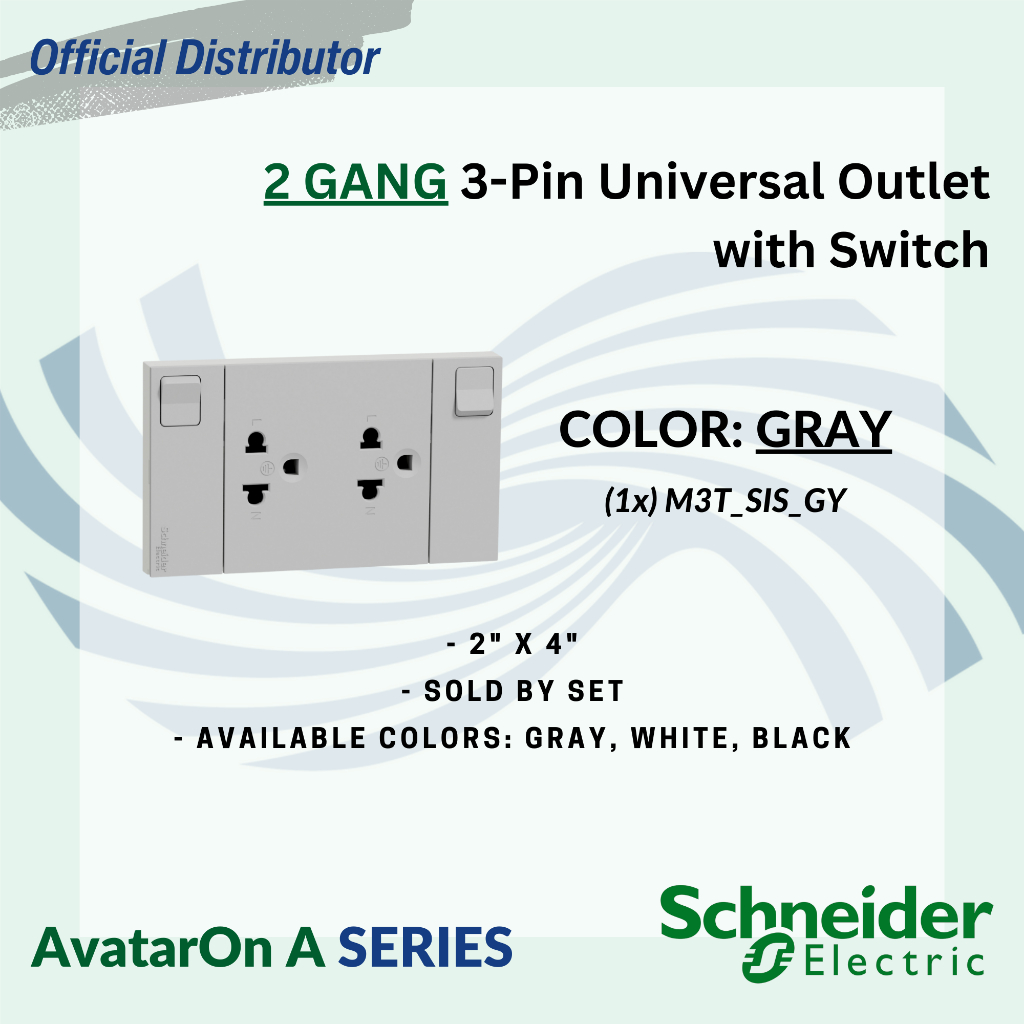 Schneider AvatarOn A 2"x4" 16A 2 Gang 3-Pin Universal Socket Outlet ...