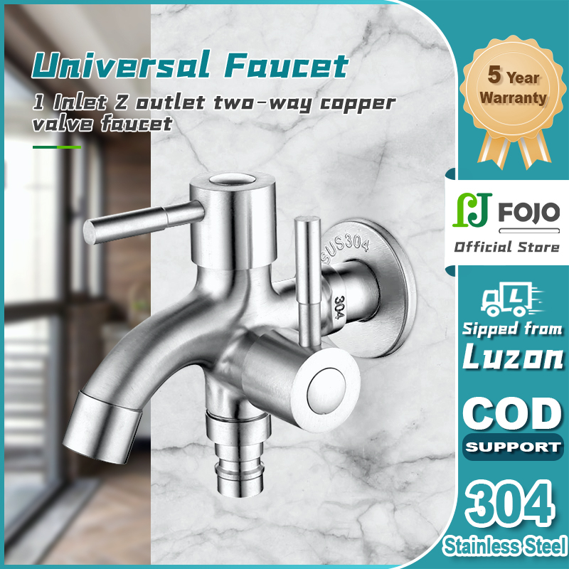 【FOJO】304 Stainless Steel 2 Way Faucet Bibcock Faucet 1in2 out Head Two ...