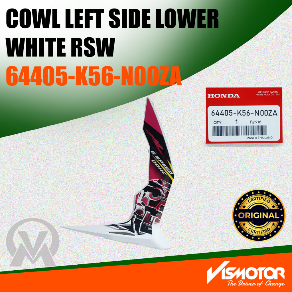 MOTORCYCLE COWL LEFT SIDE LOWER WHITE RSW HONDA GENUINE PART: 64405-K56 ...