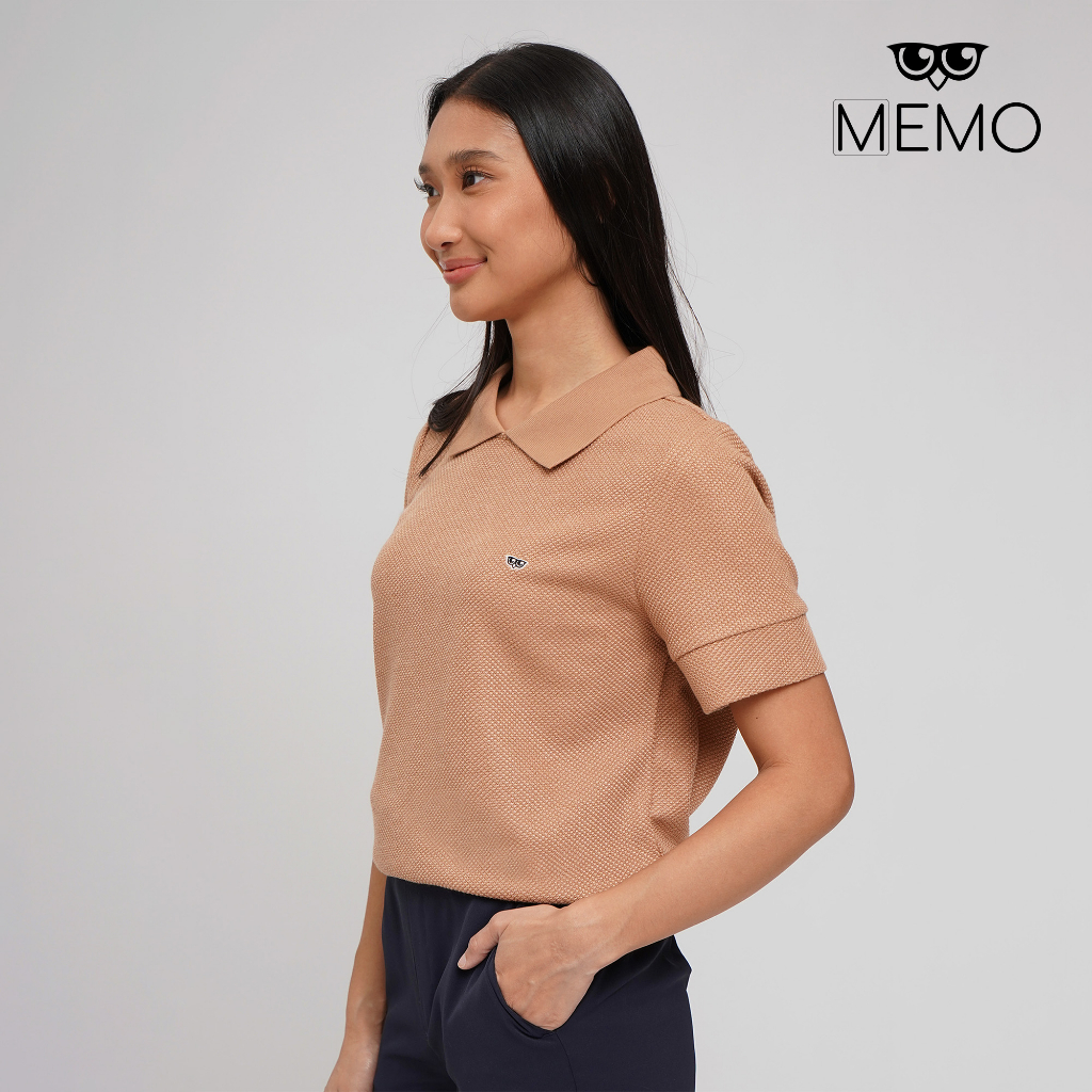 Memo Textured Polo For Women (Camel/White) | Shopee Philippines
