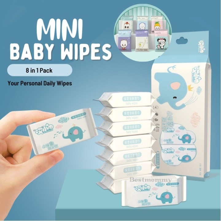 8 in1 Set Baby Wipes Mini wipe Easy to carry Outdoor Travel Size ...