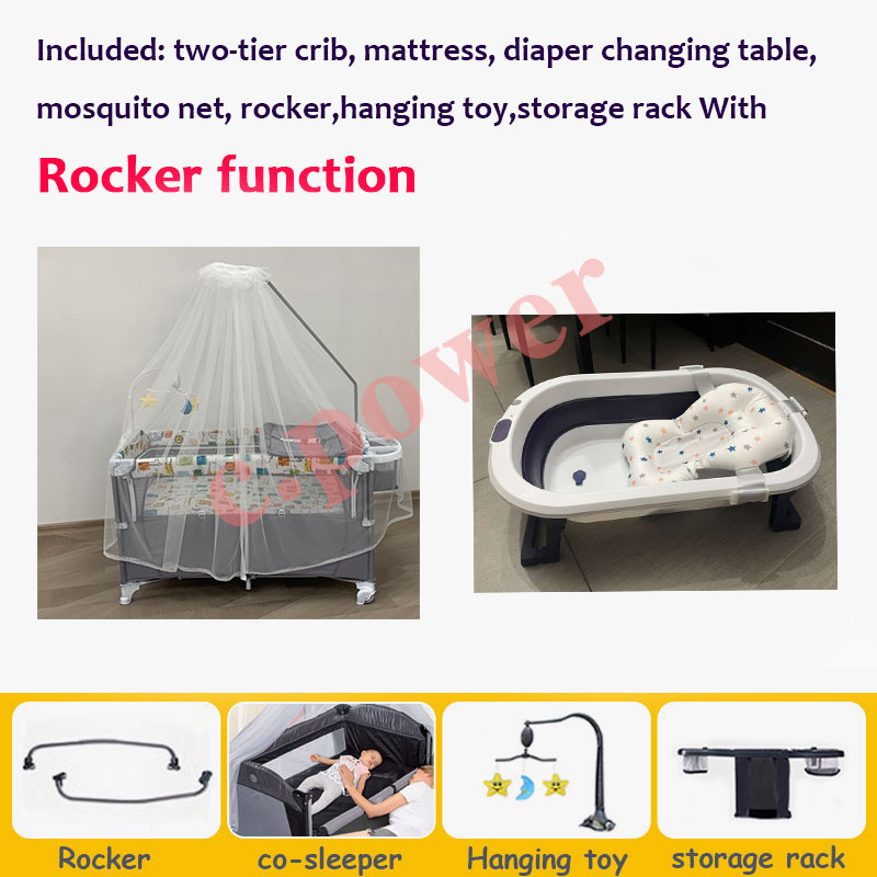 Folding Crib For Baby Bedside Sleepe Liftable Baby Crib Set With ...