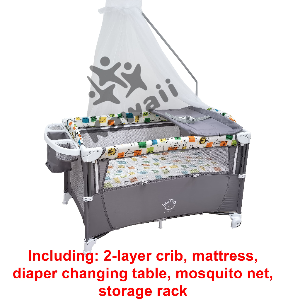 Foldable Baby Crib and Playpen 2 layer (with mosquito net storage bag ...