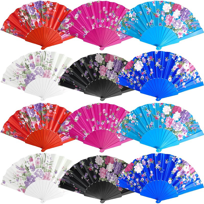 1PCS/Summer Chinese style plastic bone small lace edge satin cloth fan ...