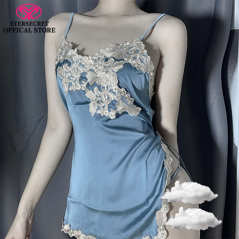 Women's Satin Sexy Deep V Side Split Embroidery Strap Short Dress Lace ...