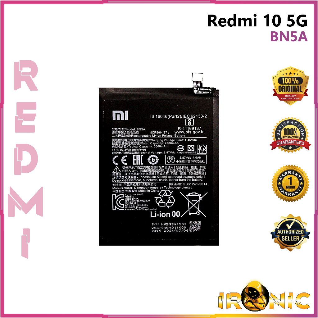 Redmi 10 5G Battery Model BN5A Original Equipment Manufacturer | Shopee ...