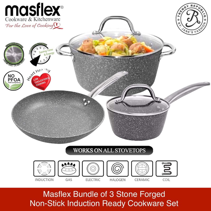 Masflex Original 5 Piece Stone Forged Induction Non-Stick Cookware Set ...