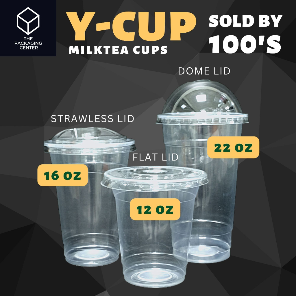 (100 PCS) Y-CUP 95mm Plastic PP Milk Tea Cups 12oz/16oz/22oz (Flat Lid ...