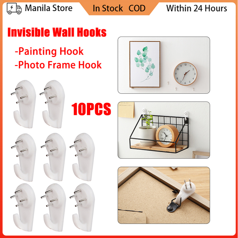 10pcs Photo Frame Seamless Nails Wall Mount Picture Frame Hook Clock ...