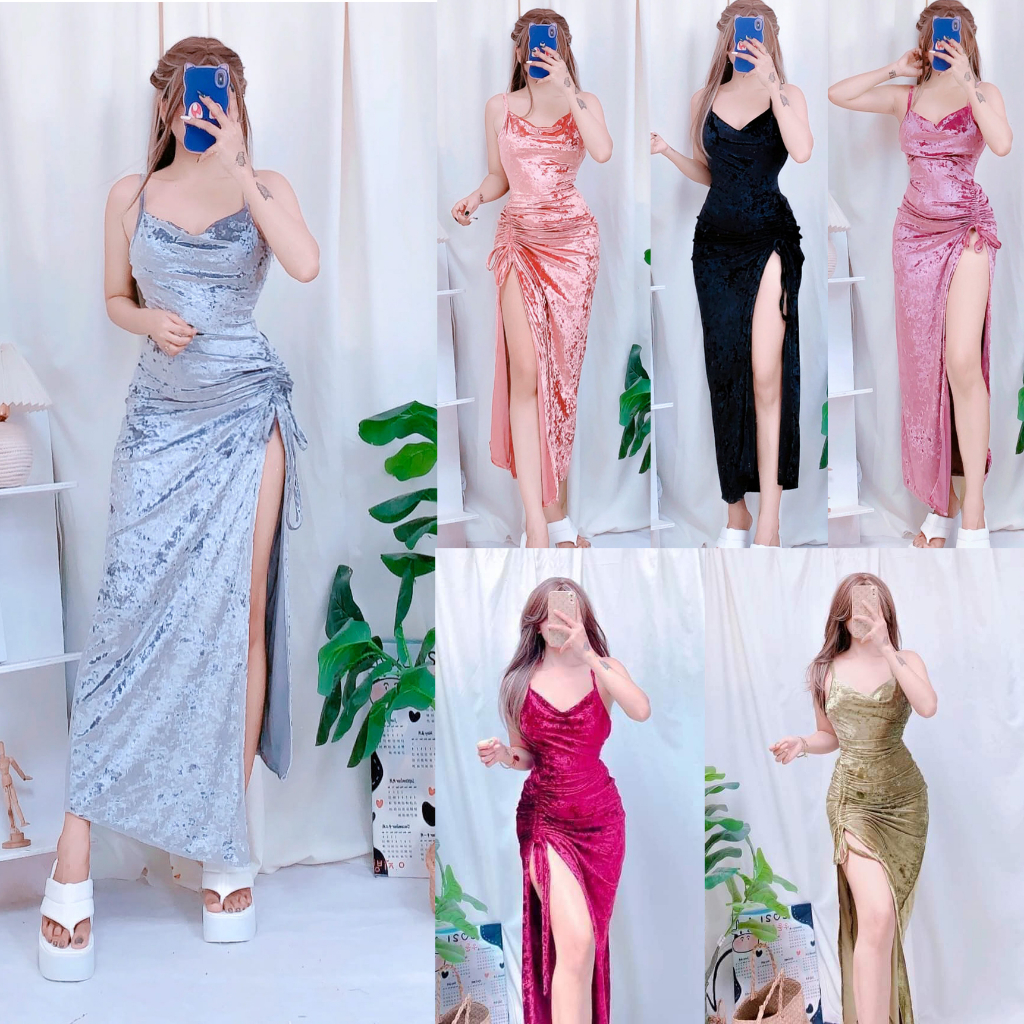 Jade Cowl Neck Women Velvet Dress with Adjustable Side Slit Fit for S ...