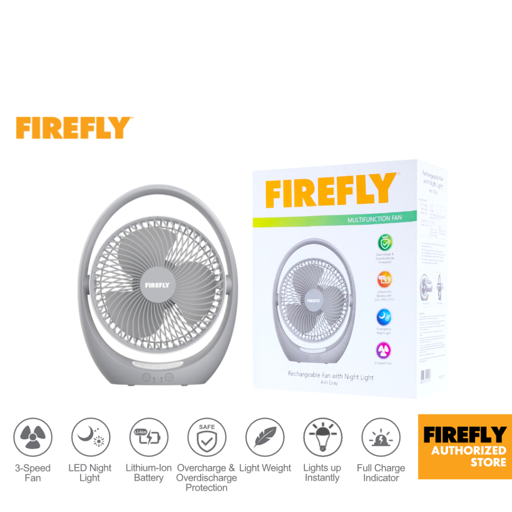 Firefly Multifunction Rechargeable Fan 7" with Night Light FEL6115 ...