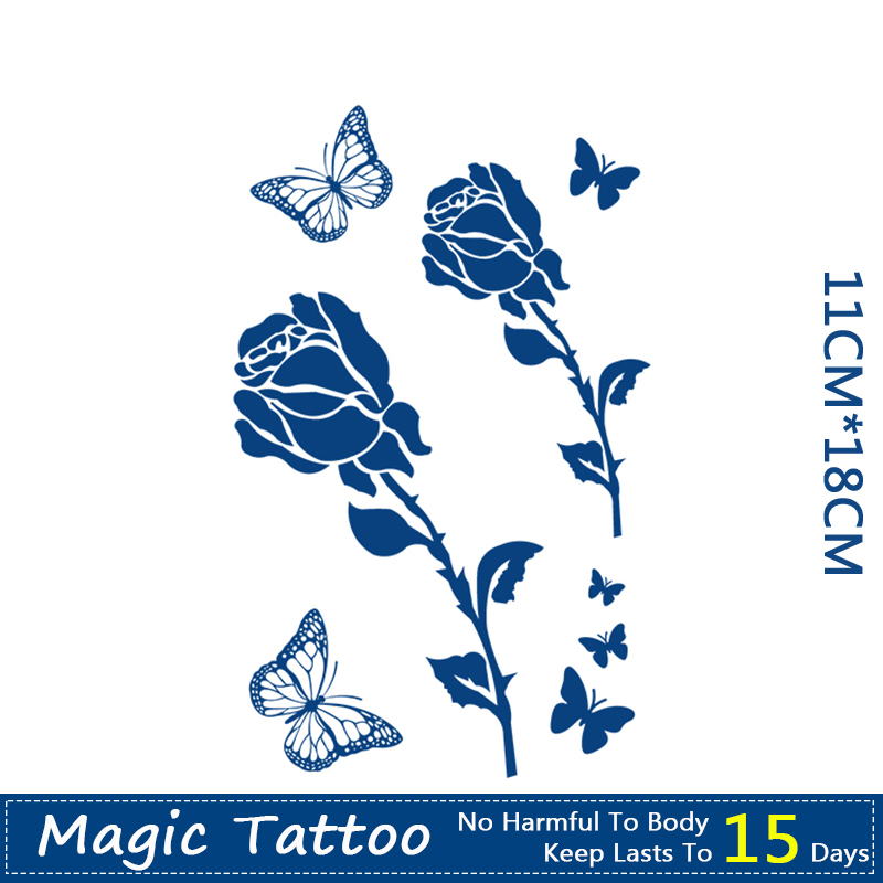 【WOOW】Magic Tattoo Sticker Rose Butterflies Waterproof Fake Tattoo ...