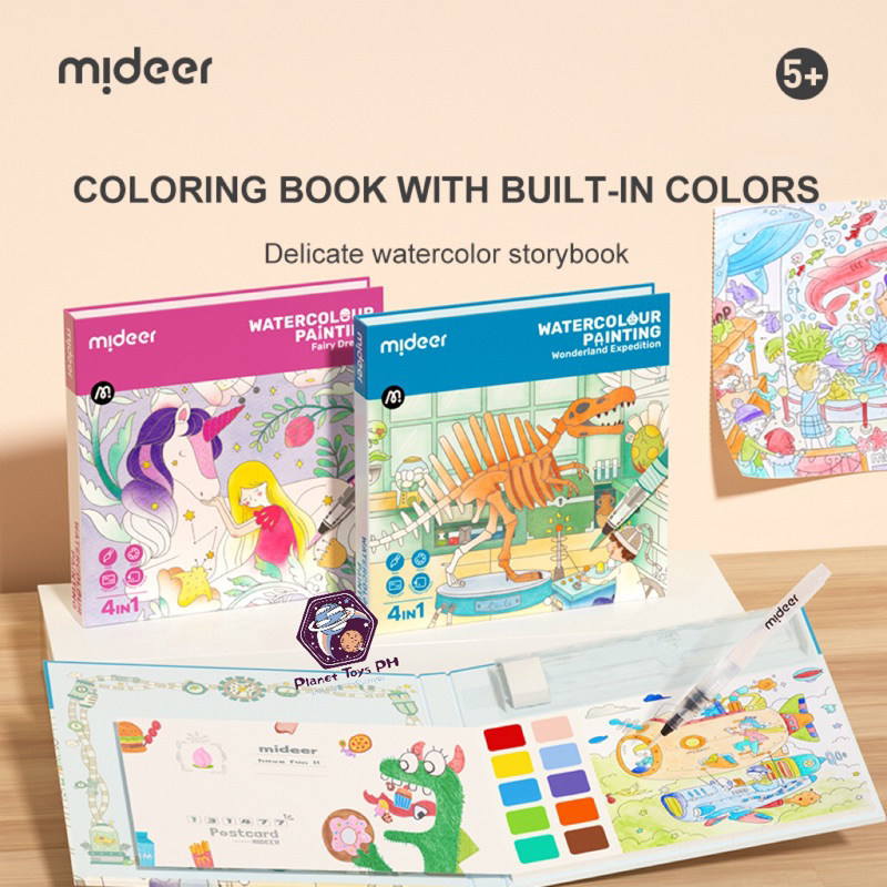 Mideer Watercolour Painting Coloring Book with refillable paint brush ...