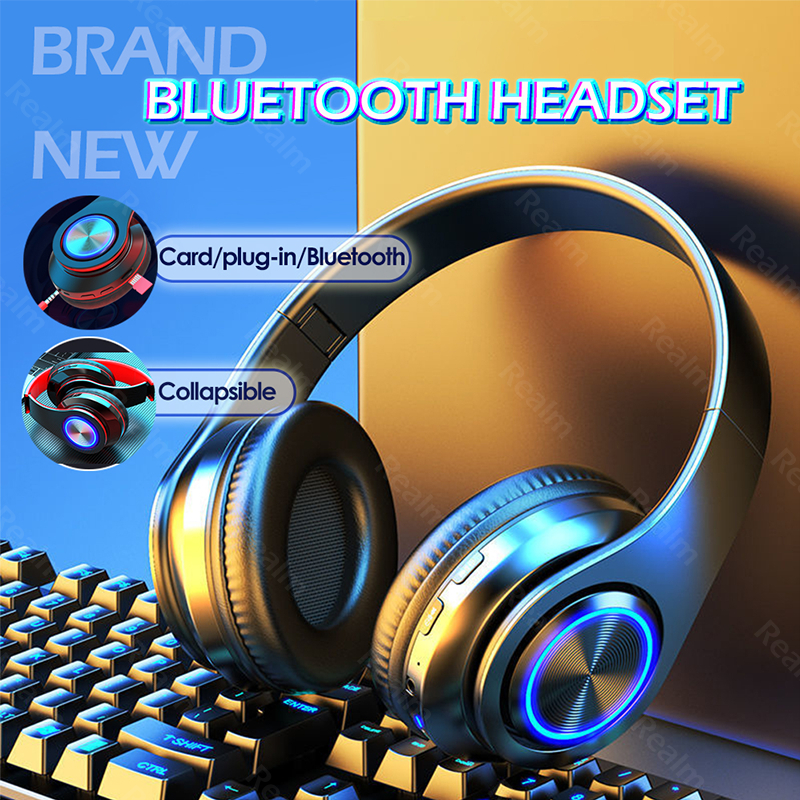 B39 Foldable Bluetooth Headphone with Mic HiFi Stereo Portable LED Light Headphone Wireless ...