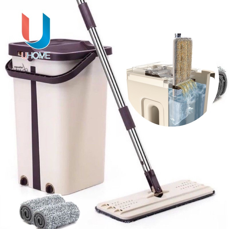 UHome 2in1 Flat Mop With Bucket 360 Spin Mop Self Wash Squeeze Dry Floor Mop Scratch Cleaning ...