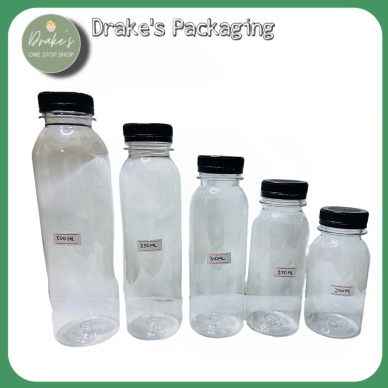 Cylinder Plastic Bottle with Black Cap 200ml | 250ml | 300ml | 350ml | 500ml available sizes ...