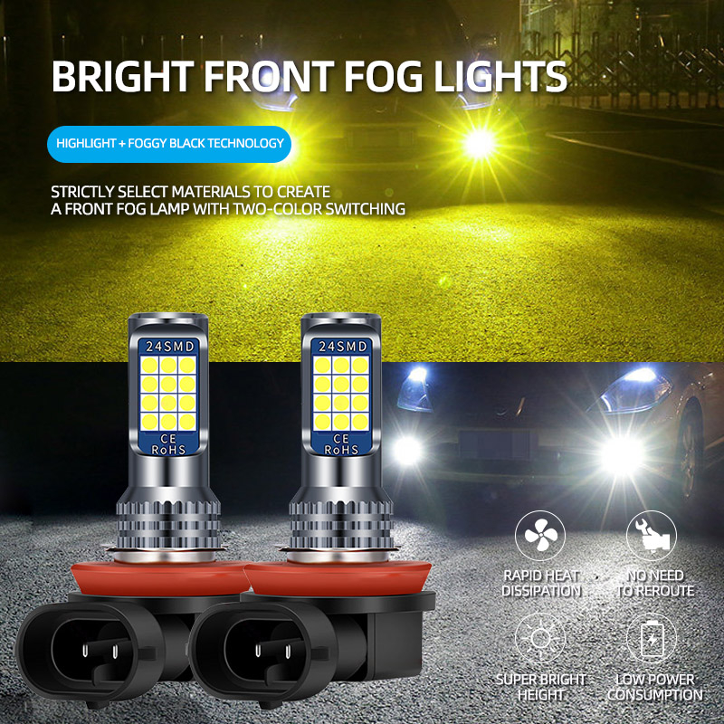 2pcs Car Led Fog Lamp 24Led Dual Color H8 H11 H16(JP) Led Bulb Super Bright Car Fog Lights ...