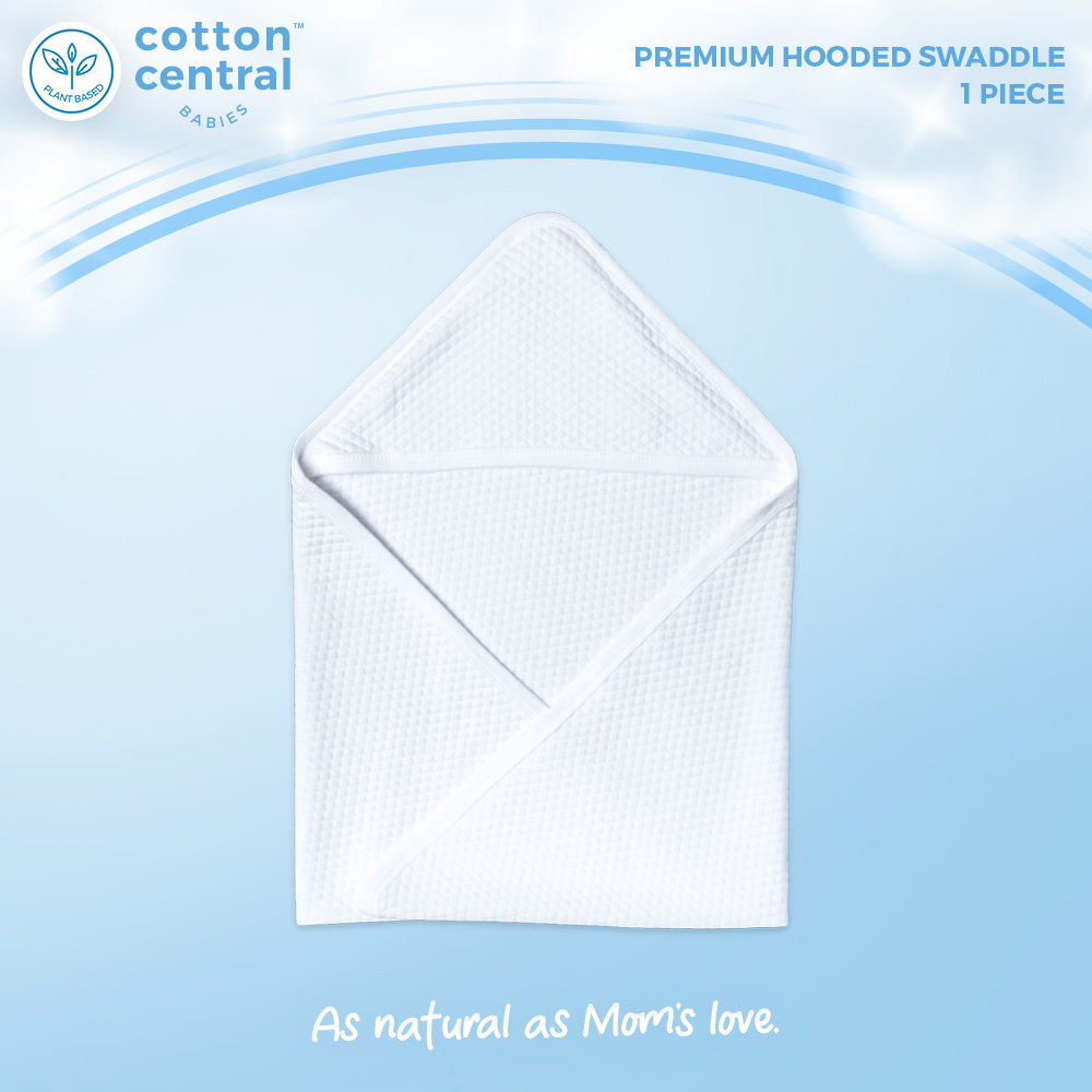 Cotton Central™ Premium Receiving Blanket Pure Cotton Hooded Swaddle ...