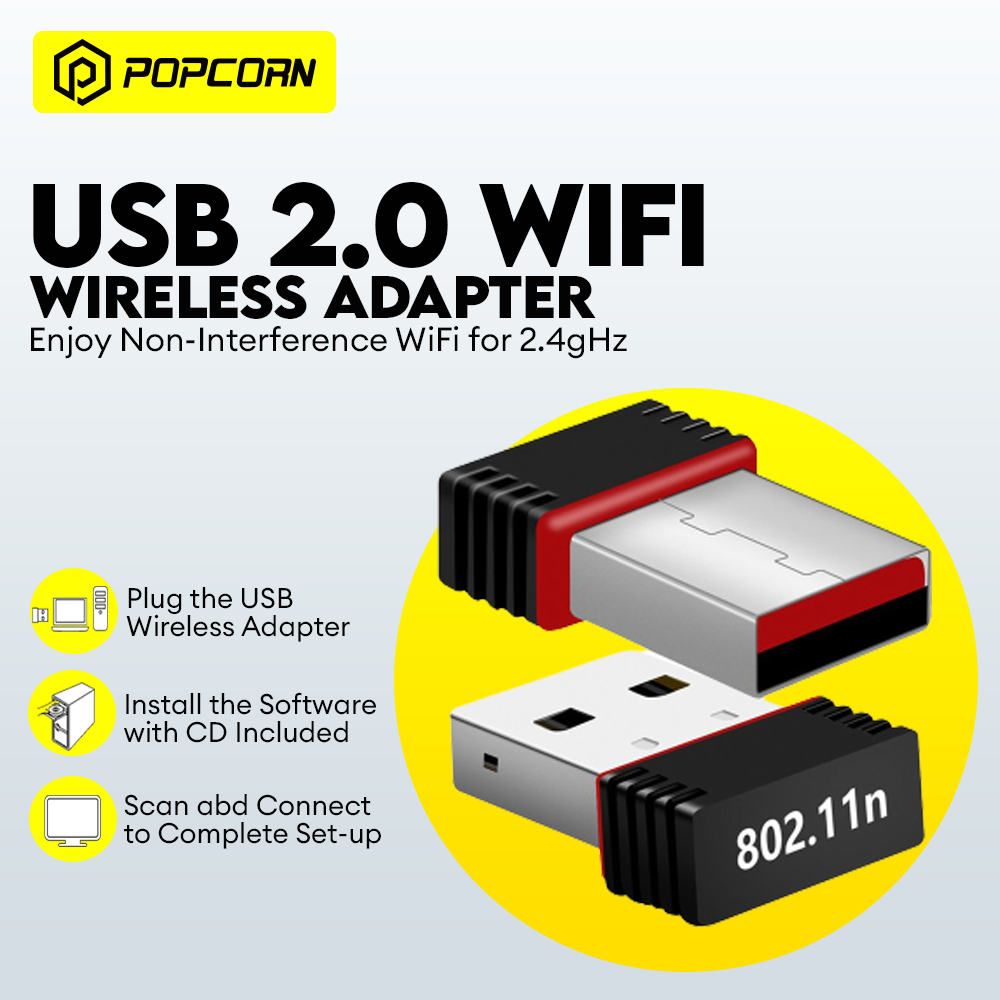 Popcorn Wireless Mini Usb Wifi Adapter Receiver Dongle Network Card For ...