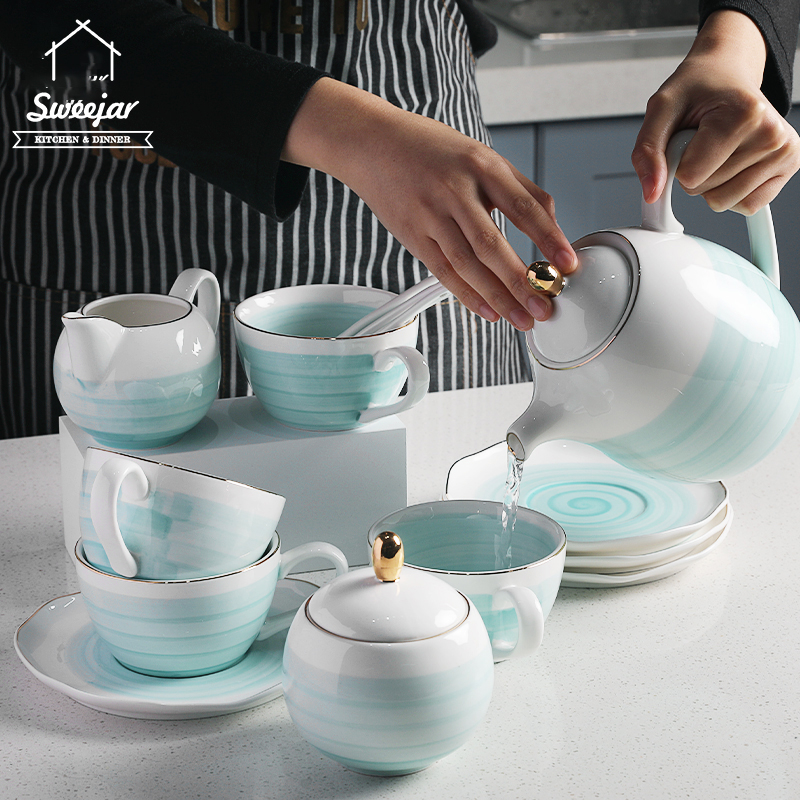 Sweejar Porcelain Tea Sets Gouache Series 8 OZ Cups& Saucer Service for ...