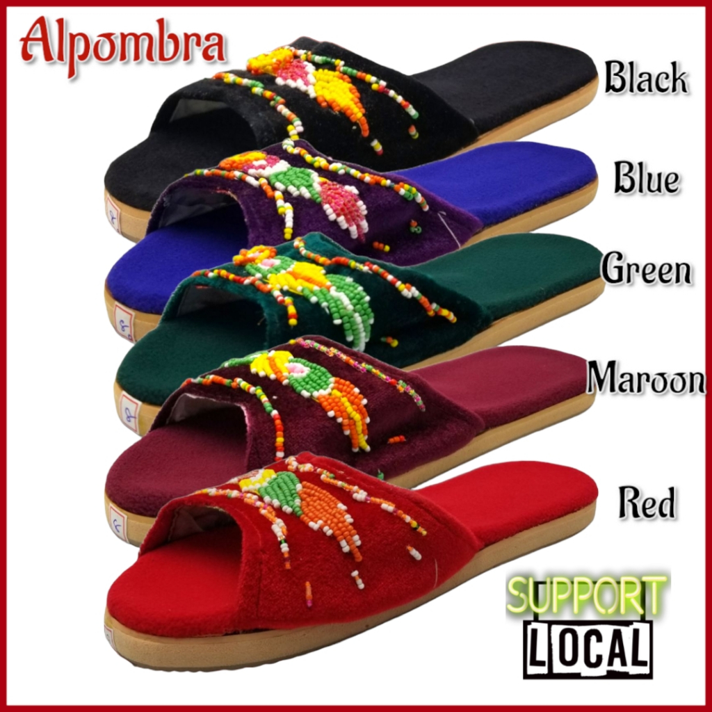 Alpombra 'Open-Toe' heavy sole ladies velvet beaded colorful slippers ...